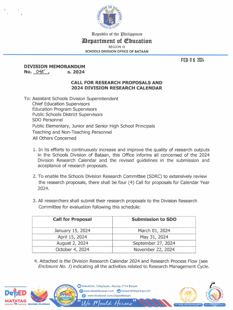 (Call For Proposal) Division Memorandum No. 45, S. 2024 | PDF