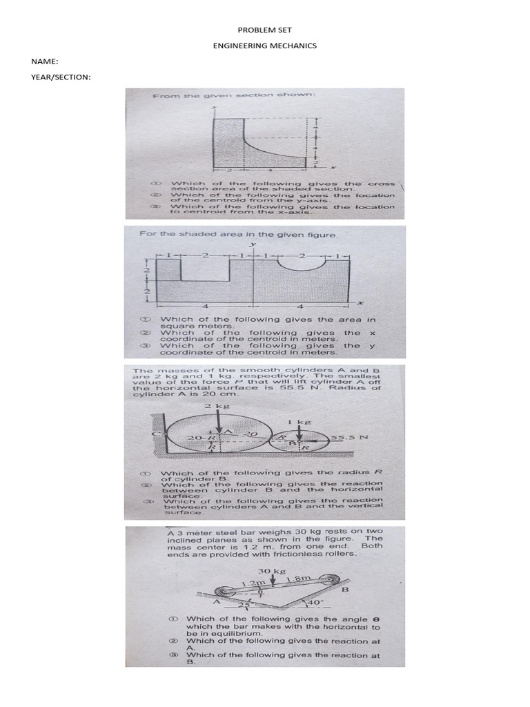 Problem Set Engineering Mechanics Pdf