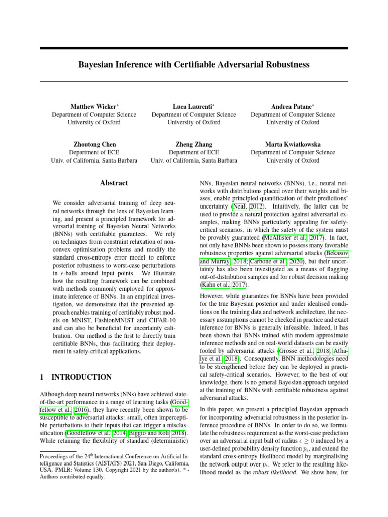 Bayesian Inference With Certifiable Adversarial Robustness: Matthew ...