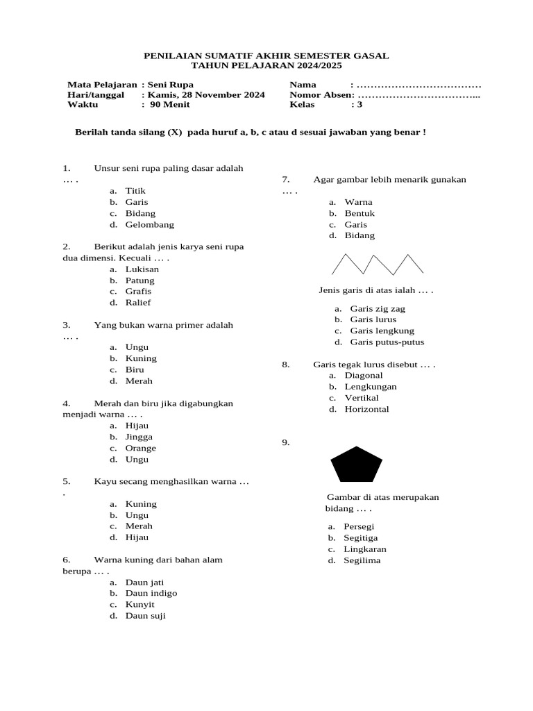 Penilaian Sumatif Seni Rupa Akhir Semester | PDF