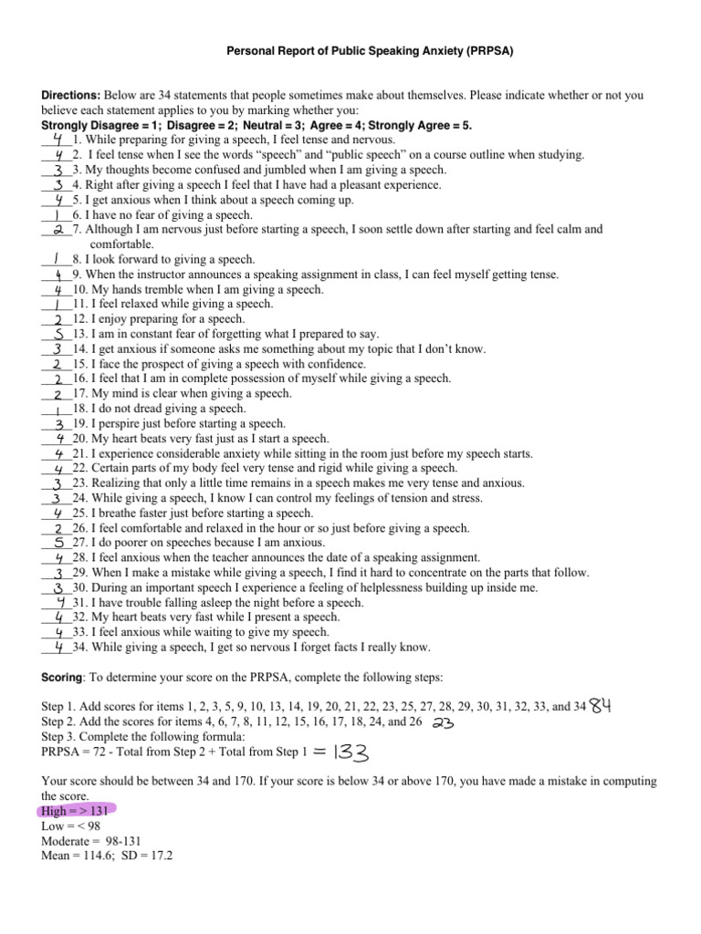 Personal Report of Public Speaking Anxiety(1) 2 | PDF