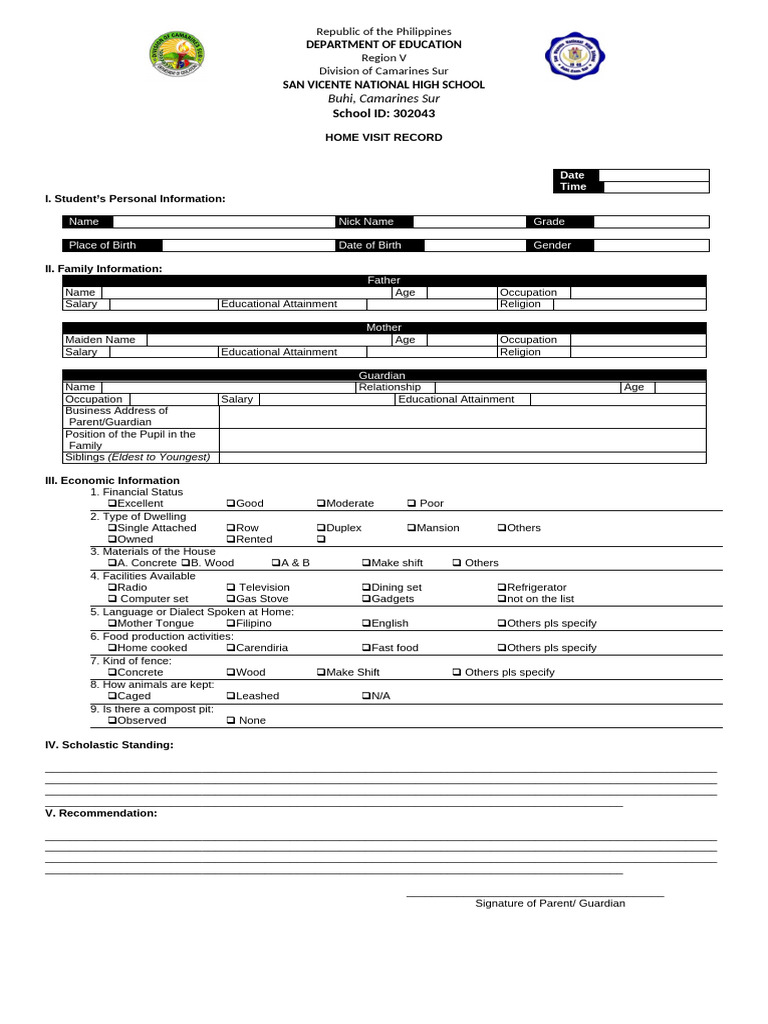 HOME VISIT RECORD | PDF | Linguistics