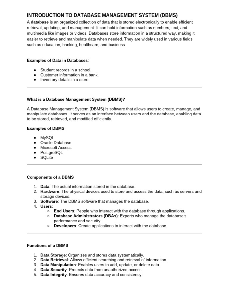 INTRODUCTION TO DATABASE MANAGEMENT SYSTEM (DBMS) | PDF | Databases | Microsoft Access