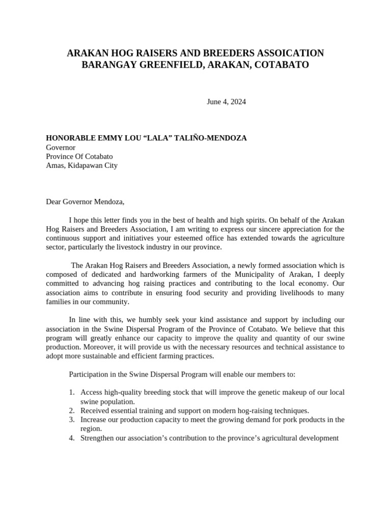 ARAKAN HOG RAISERS AND BREEDERS ASSOICATIONletter | PDF | Agriculture | Pig