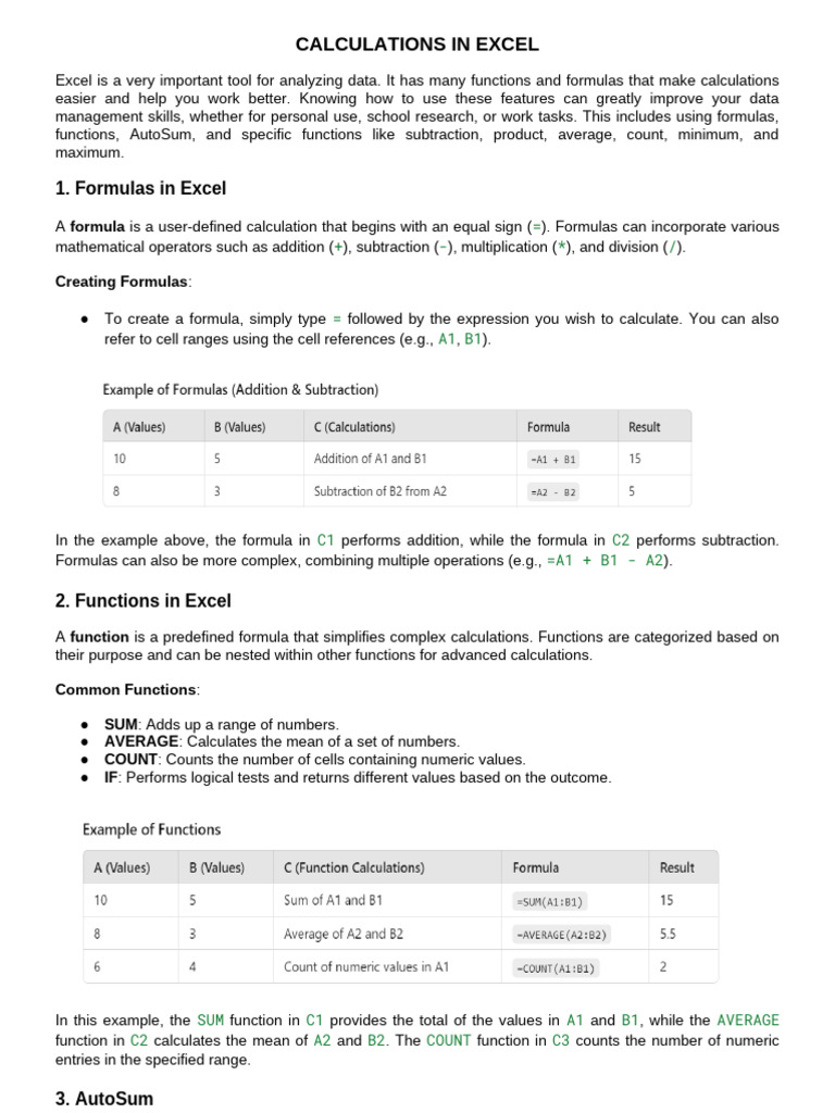 Calculations in Excel | PDF | Microsoft Excel | Function (Mathematics)