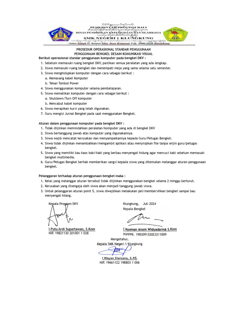 SOP PENGGUNAAN BENGKEL DKV 2024 (1) | PDF