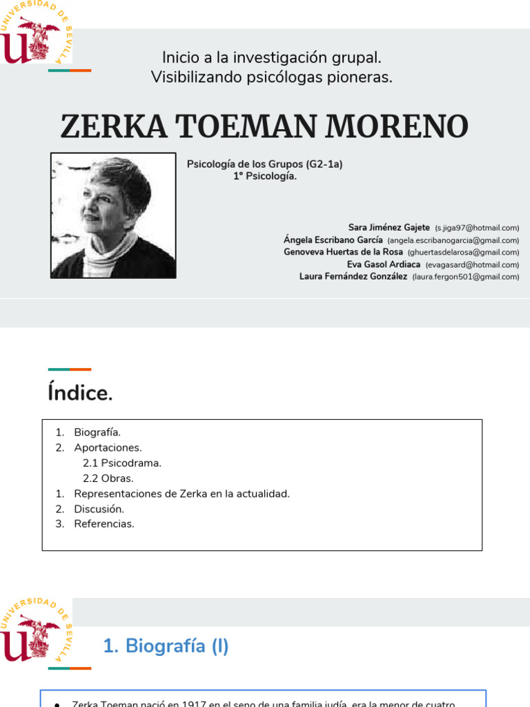 Zerka Toeman Moreno | PDF | Psicoterapia | Sicología