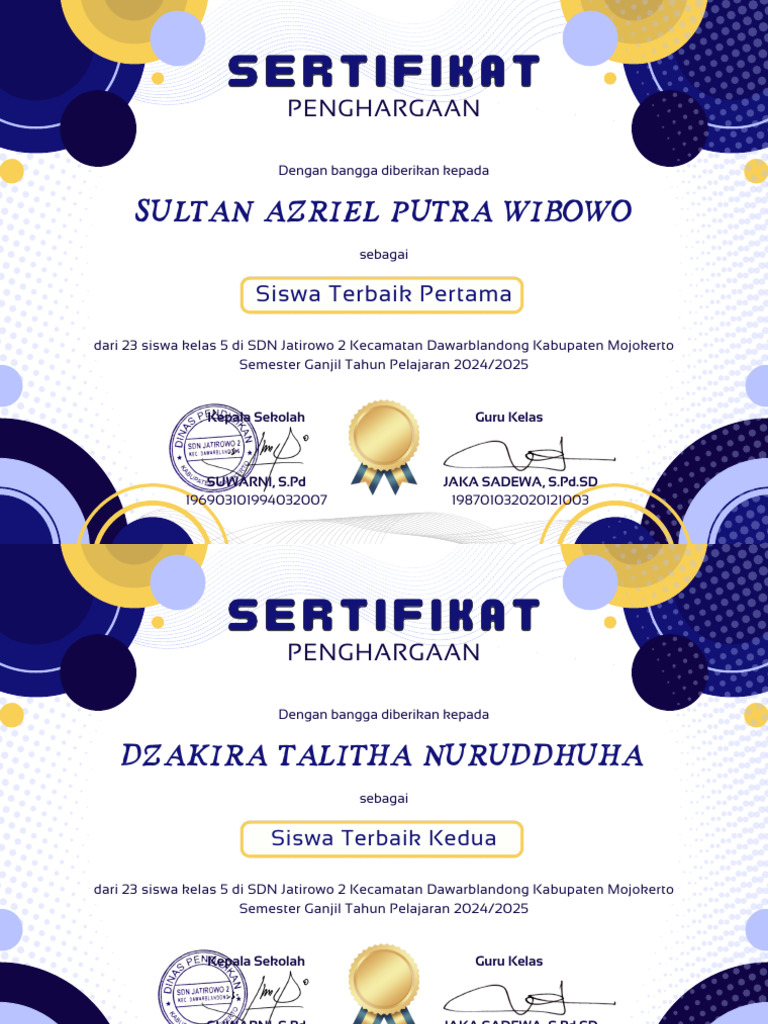 SERTIFIKAT JUARA KELAS | PDF