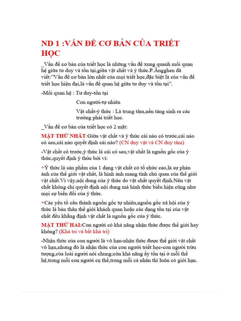 Soan Bai Noi Dung Co Ban Cua Triet Hoc Mon Triet Hoc Mac Lenin Dai Hoc | PDF