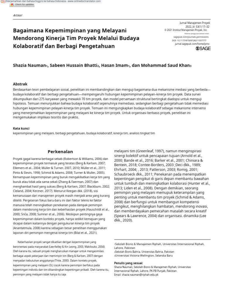 Kepemimpinan Pelayan & Kinerja Tim | PDF