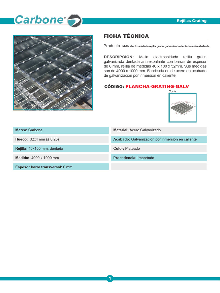 Ficha Tecnica Plancha Grating G | PDF