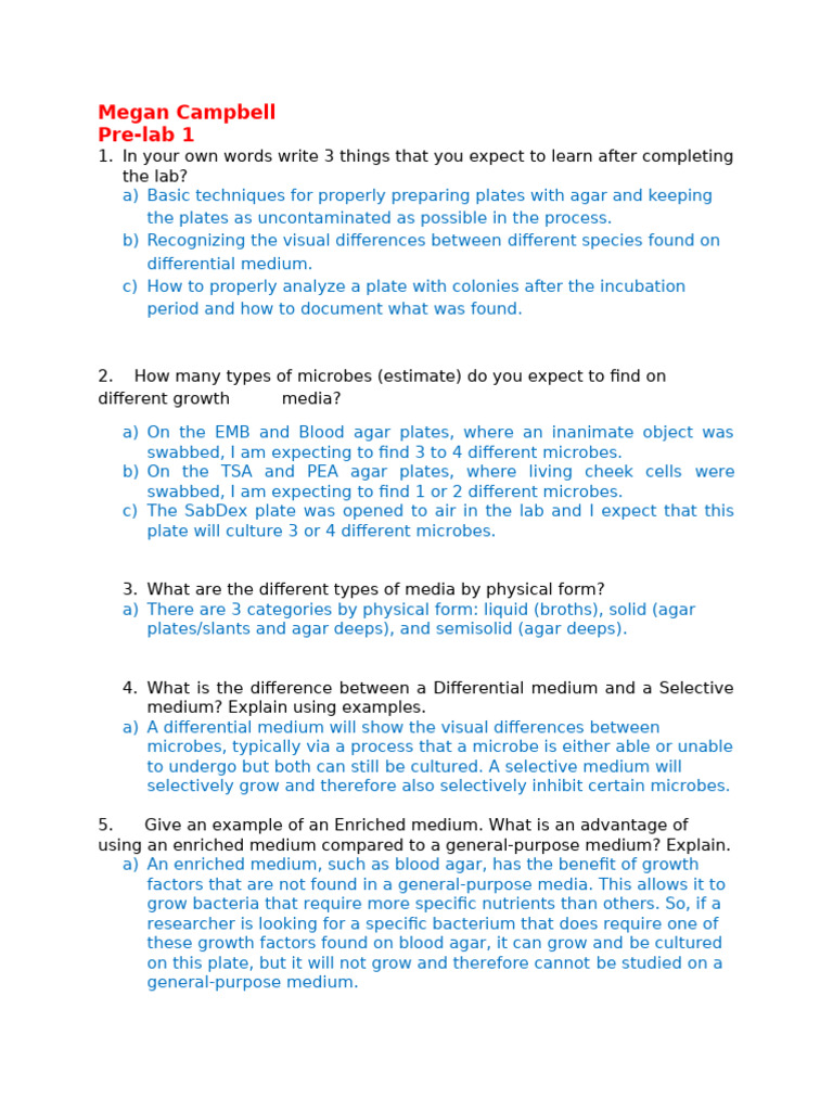 Pre-lab1 MCa | PDF | Growth Medium | Agar