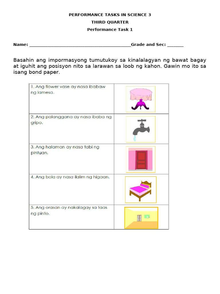 PERFORMANCE TASKS IN SCIENCE 3 S.Y 2024 2025 | PDF