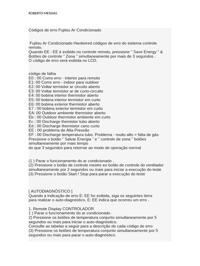 Codigo Erro Fujitsu | PDF | Cronômetro | Alternador de energia elétrica