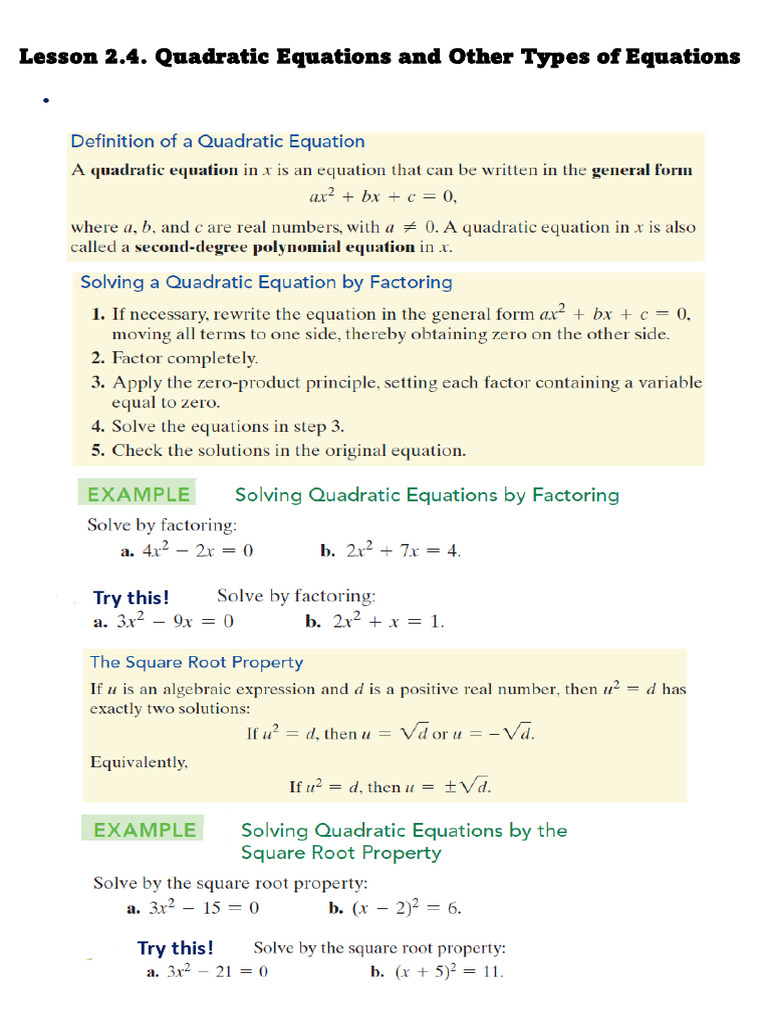 Quadratic and Polynomial Equations Guide | PDF