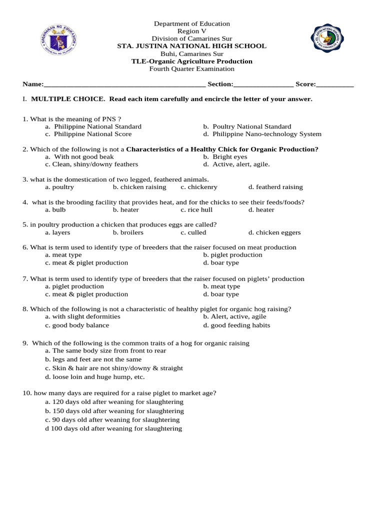 oap exam 4th quarter | PDF | Pig | Birds