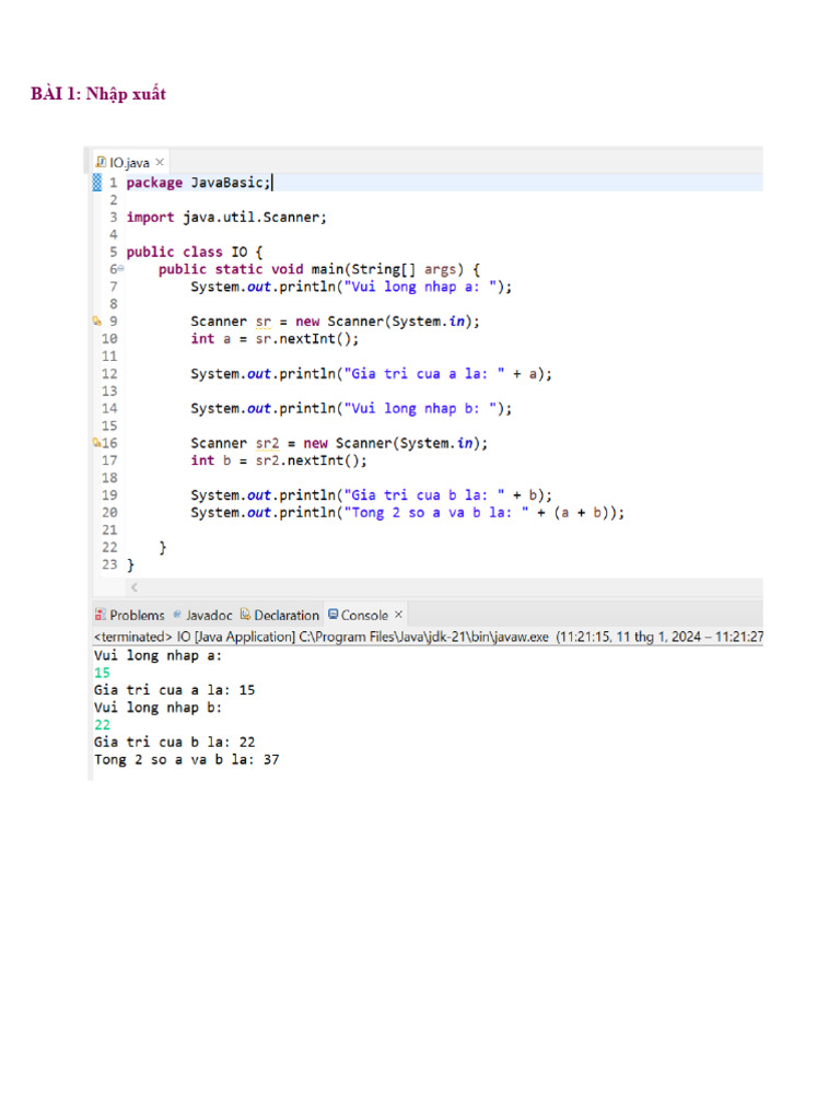 BAI TAP JAVA CO BAN - Buoi01 | PDF