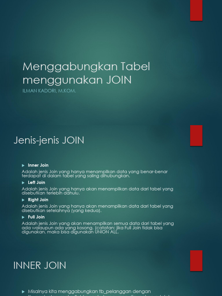 Menggabungkan Tabel Dengan JOIN | PDF