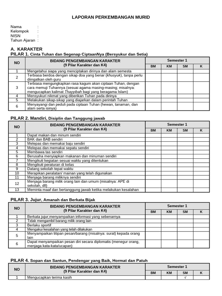 Blangko Rapot TK B | PDF