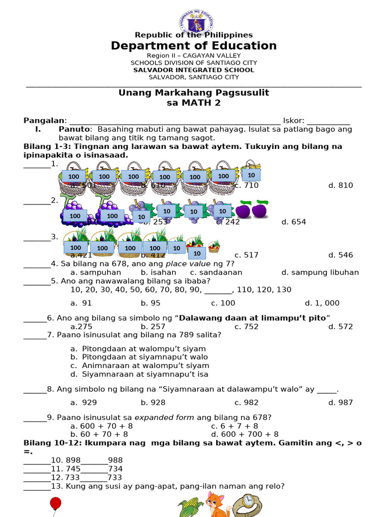 Math 2 - Peiodical Test - q1 | PDF | Mexican Peso | Symbols