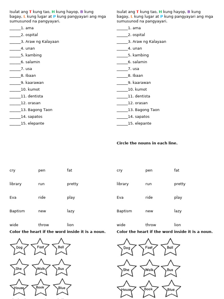 Circle The Nouns in Each Line | PDF