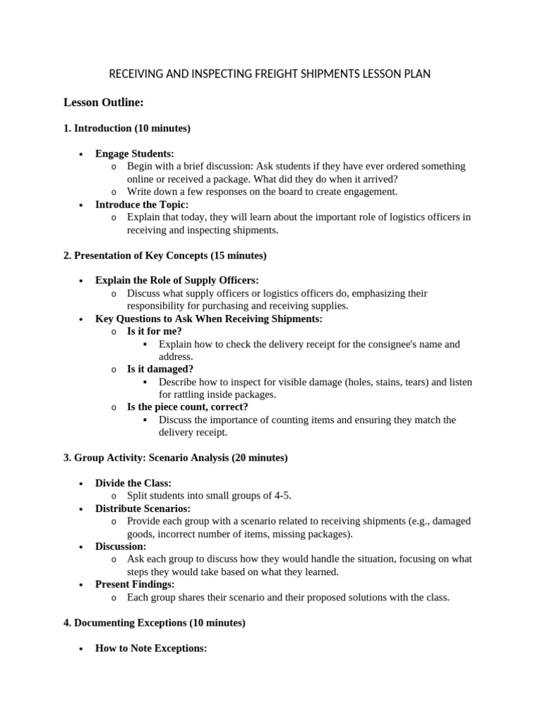 Freight Shipment Inspection Lesson Plan | PDF | Logistics | Receipt