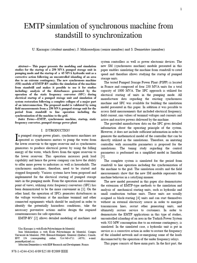 C27-Emtp Simulation of Synchronous Machine From Standstill To Synchronization | PDF | Power ...