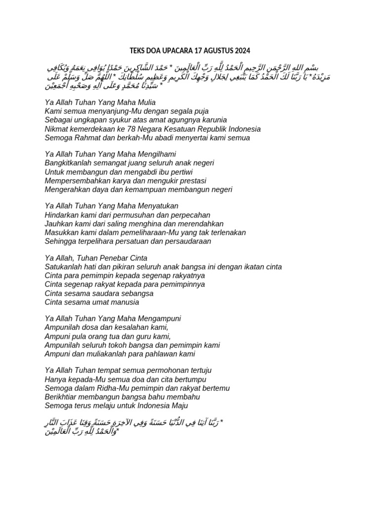 Doa Upacara 17 Agustus 2024 | PDF