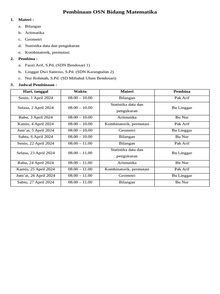 Pembinaan OSN Bidang Matematika | PDF