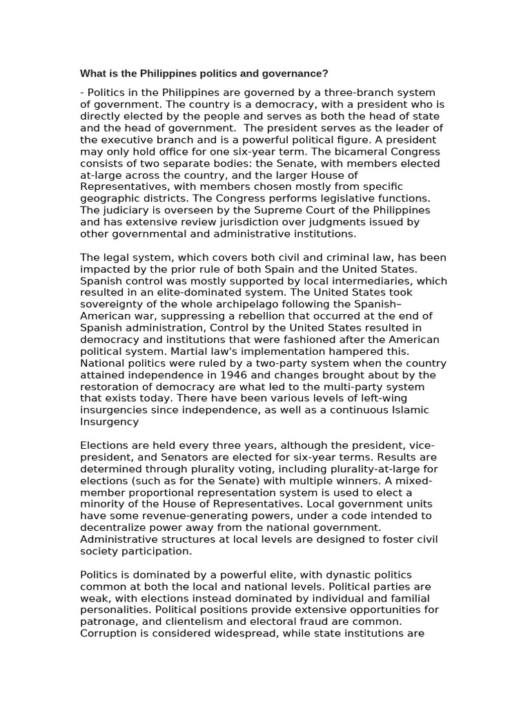 What Is The Philippines Politics and Governance | PDF | Philippines ...