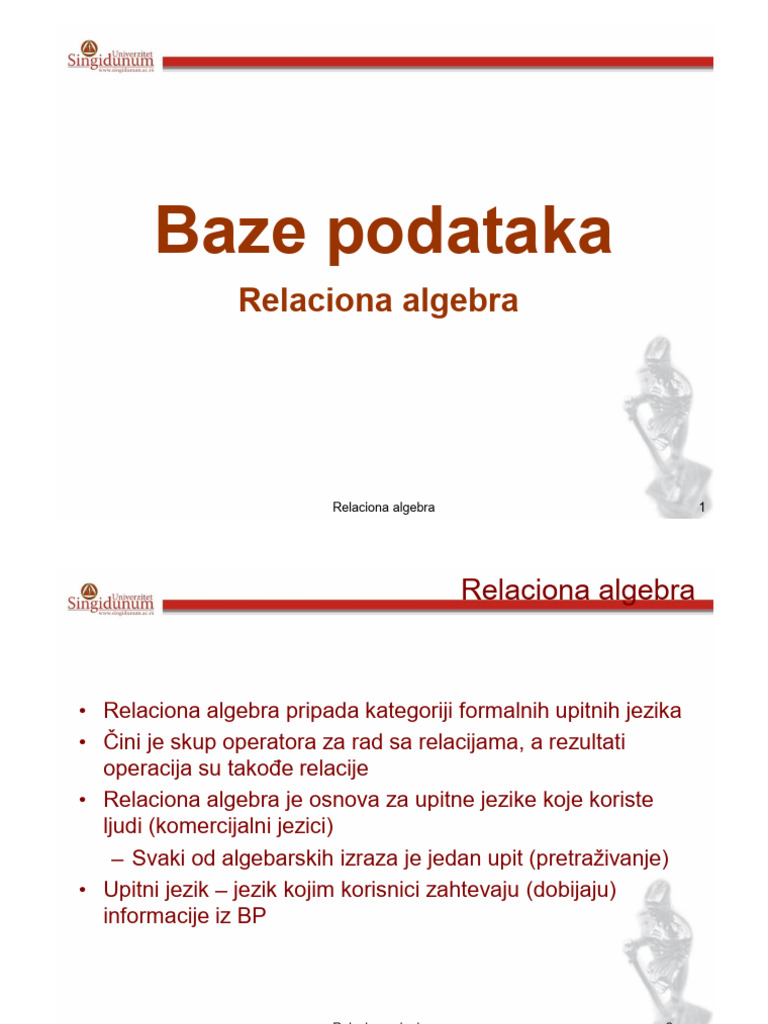 BP Lekcija 08 - RelacionaAlgebra | PDF