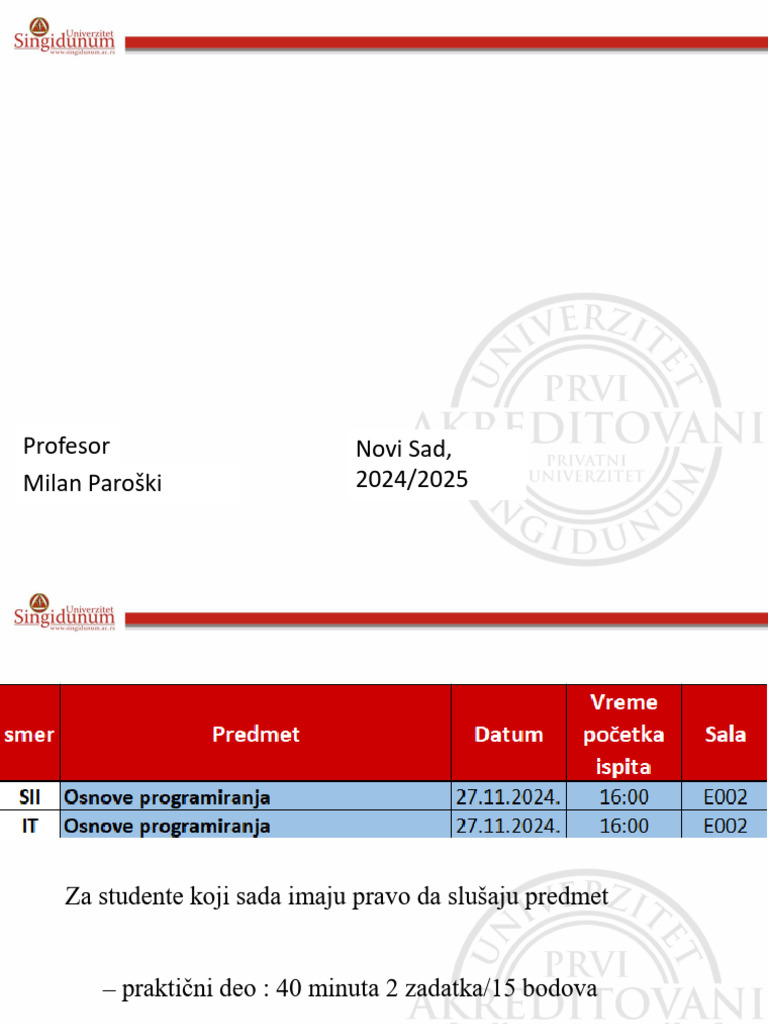 Predavanje (18.11.2024.) - Čas 1,2,3 - Osnove Programiranje - Osnovne Strukture Podataka | PDF