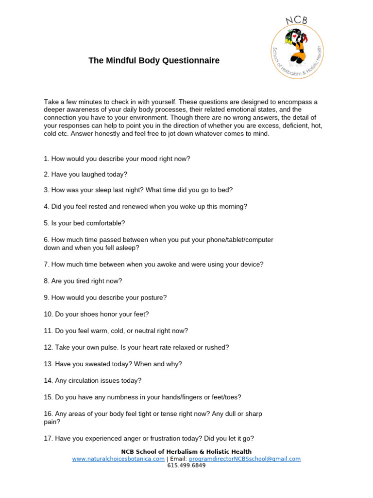 The Mindful Body Questionnaire | PDF | Medical Specialties | Clinical ...