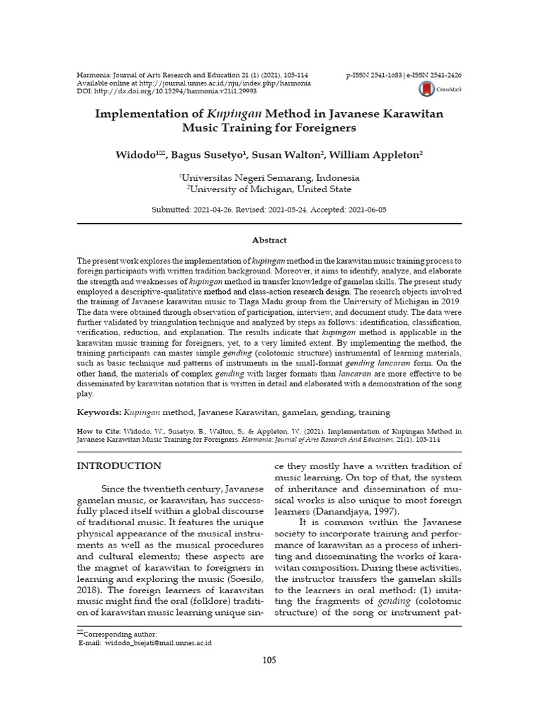 Implementation of Kupingan Method in Javanese Kara | PDF | Musicology ...