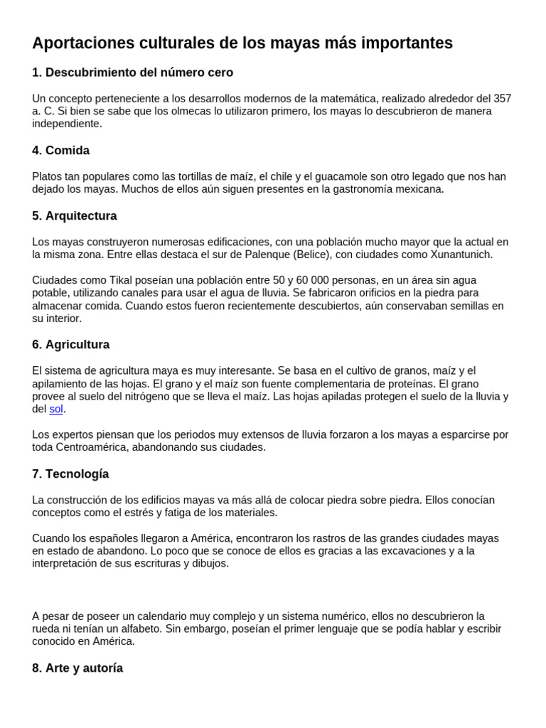 Aportaciones Culturales de Los Mayas Más Importantes | PDF ...