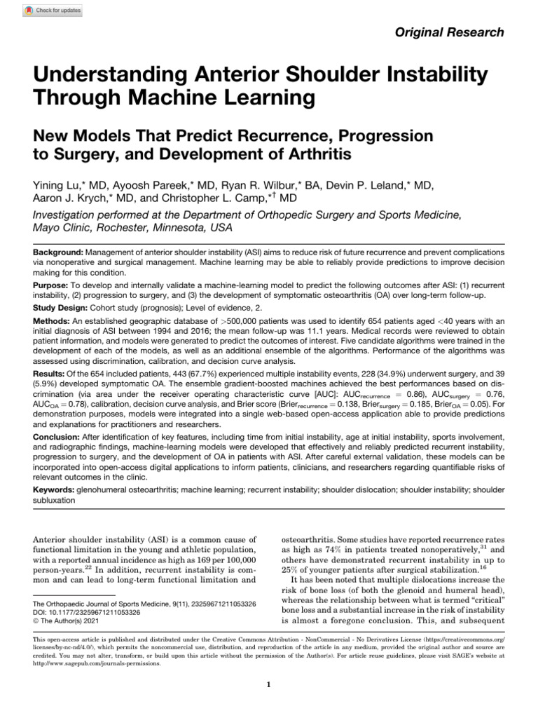 Lu Et Al 2021 Understanding Anterior Shoulder Instability Through Machine Learning New Models ...