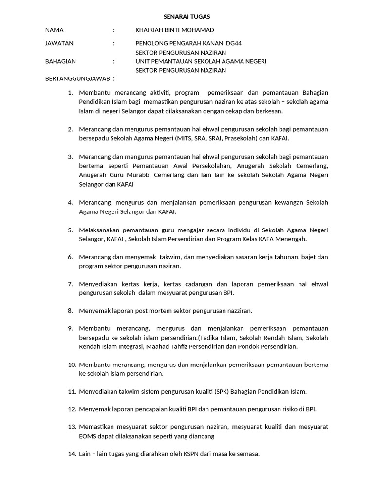 SENARAI TUGAS PPK SAN | PDF