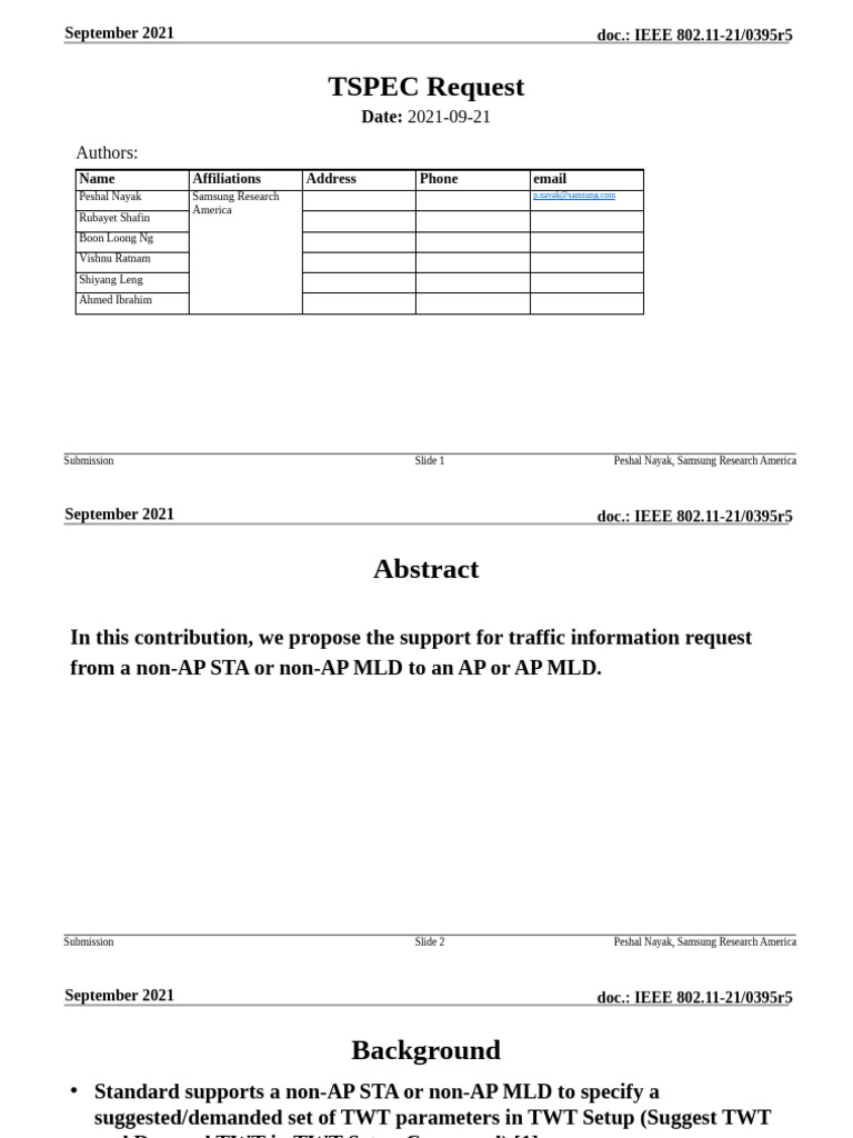 11 21 0395 05 00be Tspec Request | PDF | Computing | Telecommunications