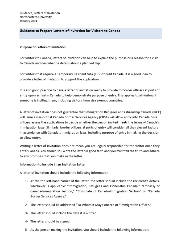 GUIDELINE CANADA Letter-of-Invitation-1 | PDF | Immigration | Human ...