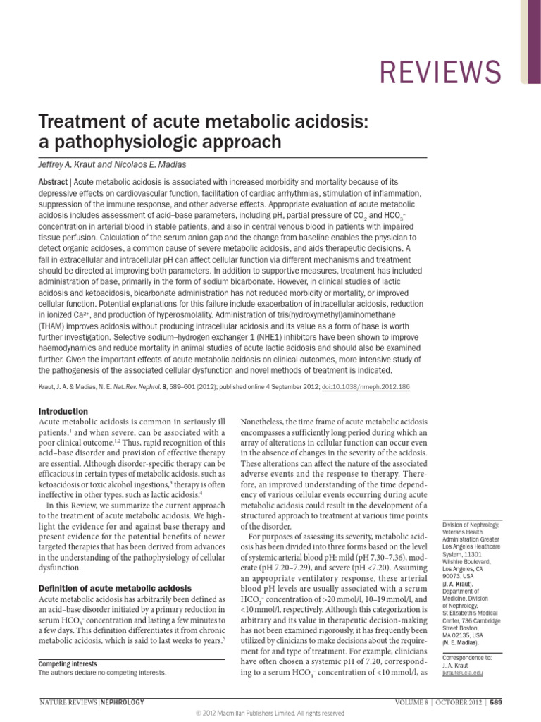 Treatment of Acute Metabolic Acidosis A Pathophysiologic Approach | PDF ...