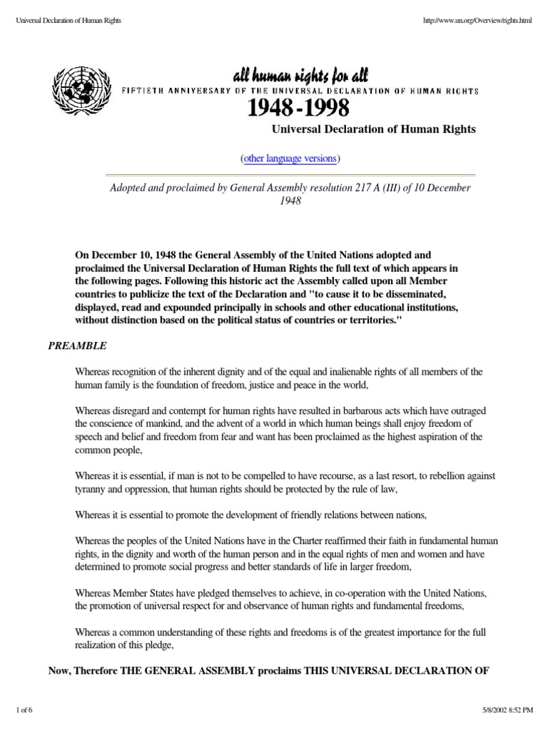 Universal Declaration of Human Rights | PDF | Natural And Legal Rights ...