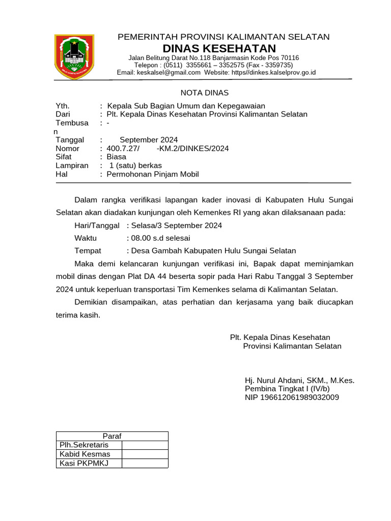 NOTA DINAS_PINJAM MOBIL 2 | PDF