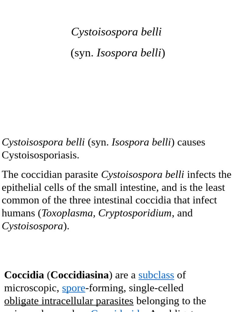 Cystoisospora belli NEW | PDF | Diseases And Disorders | Microbiology