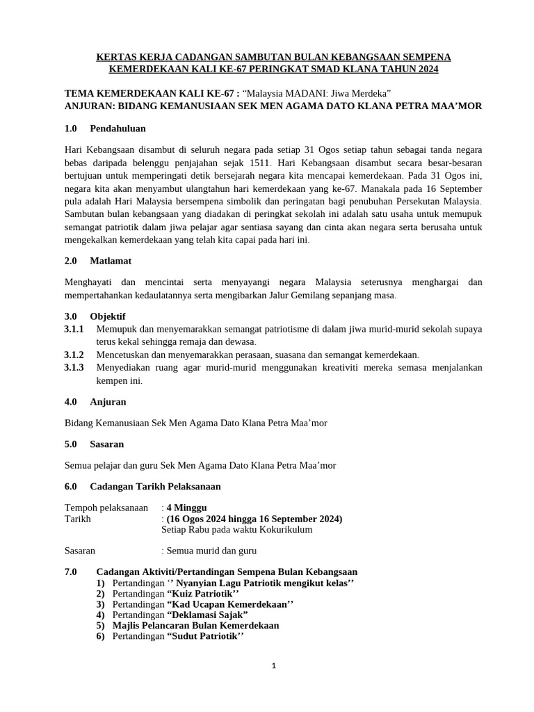 Kertas Kerja Bulan Kemerdekaan 2023 | PDF