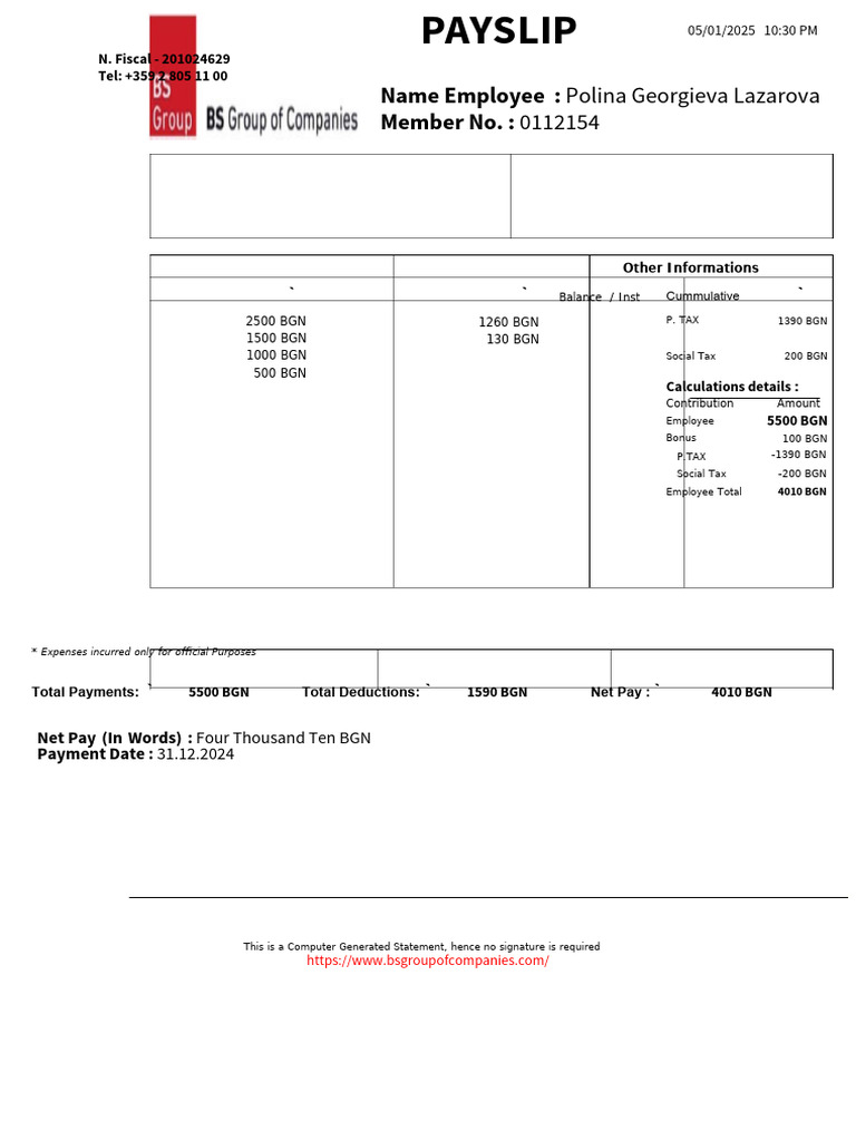 Computer Generated Payslip Summary | PDF | Taxes | Government Finances