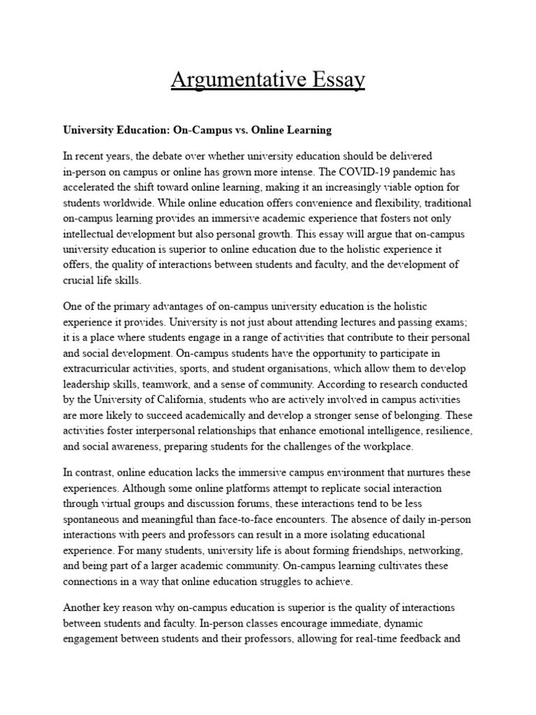 Argumentative Essay | PDF | Teaching Method | Human Communication