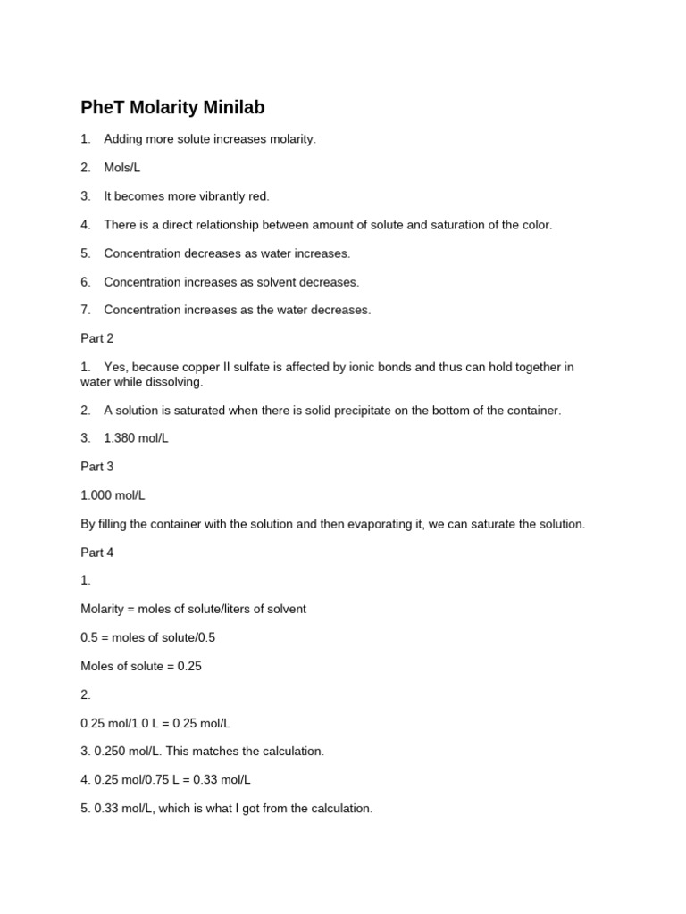 Understanding Molarity in Solutions | PDF