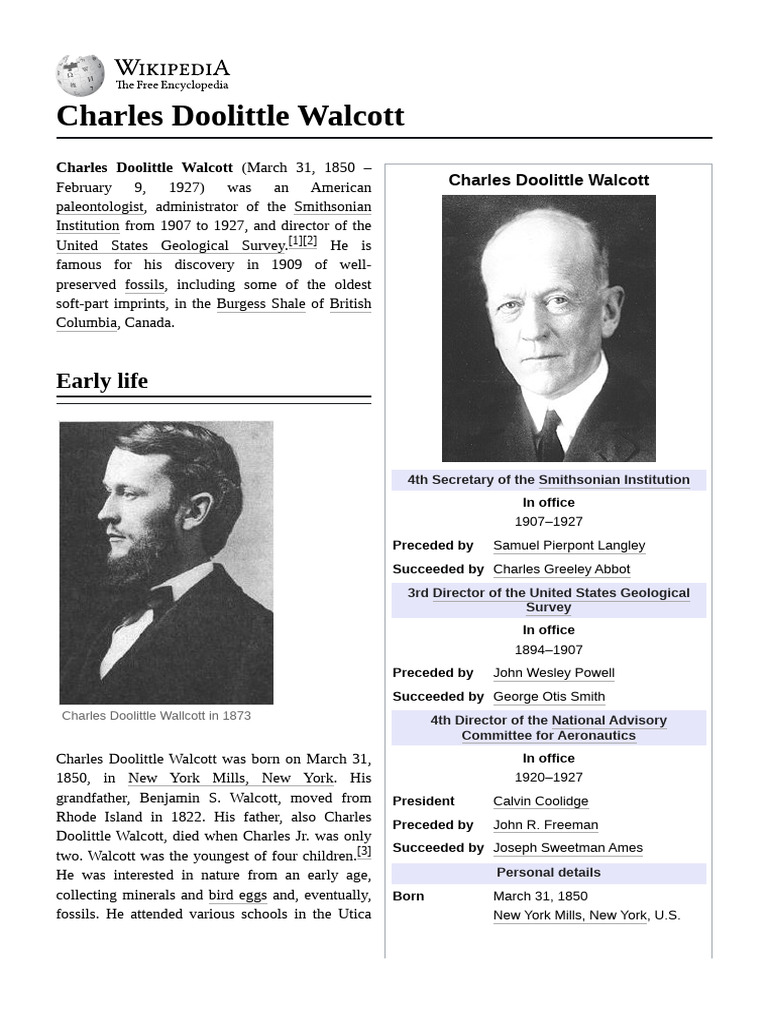 Charles D. Walcott: Smithsonian & Fossil Pioneer | PDF