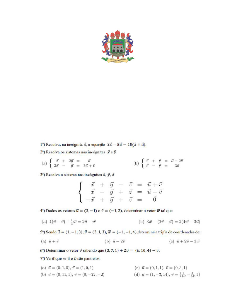 Lista de Exercícios de Álgebra Linear | PDF