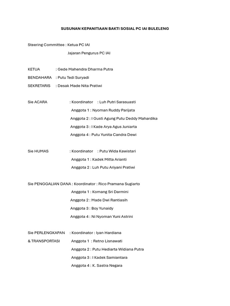 SUSUNAN KEPANITIAAN BAKTI SOSIAL PC IAI BULELENG | PDF